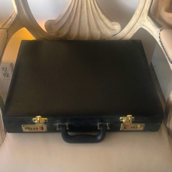 Bags | Vintage Faux Leather Black Hard Case Briefcase W Front Open ...